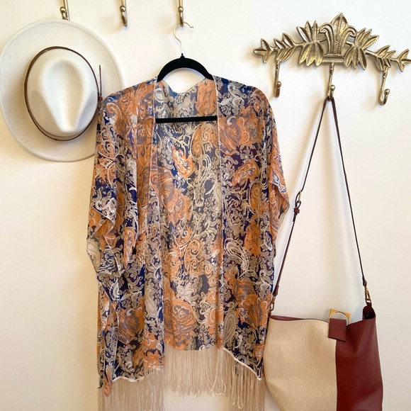Tops | Boho Chic Fringe Duster Kimono Xl | Poshmark